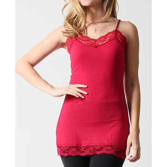 Zenana Outfitters | Tops | Ruby Red Lace Edge Adjustable Strap Long ...